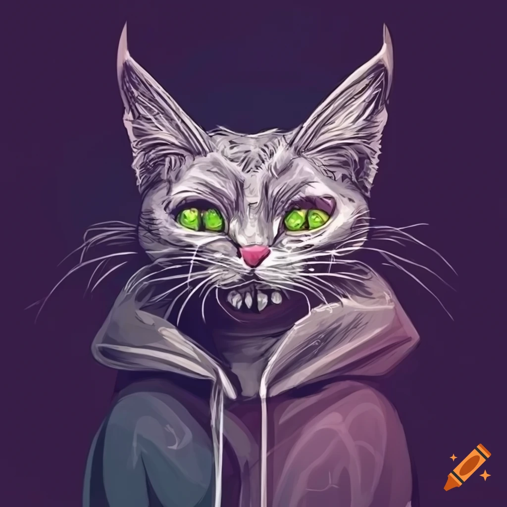 A stylized cat villain with a dramatic cloak