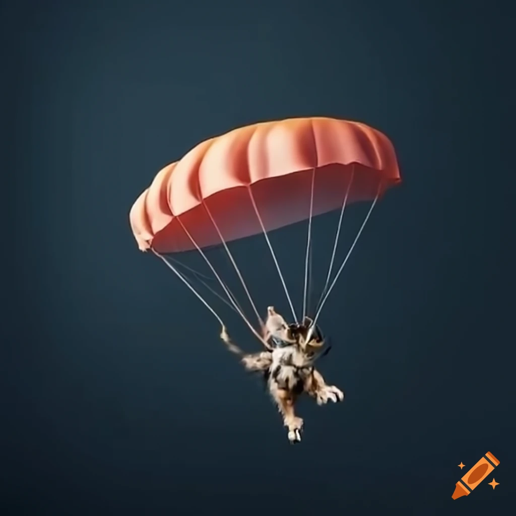 The cat is flying on a parachute on Craiyon