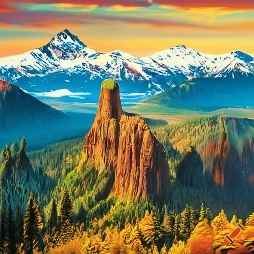 Large poster featuring oregon's famous landmarks and state parks