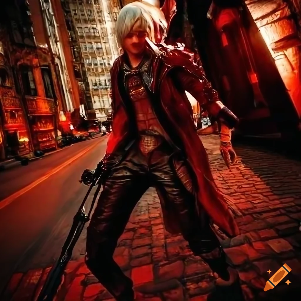 Dante from Devil May Cry 3 in downtown Manhattan on Craiyon