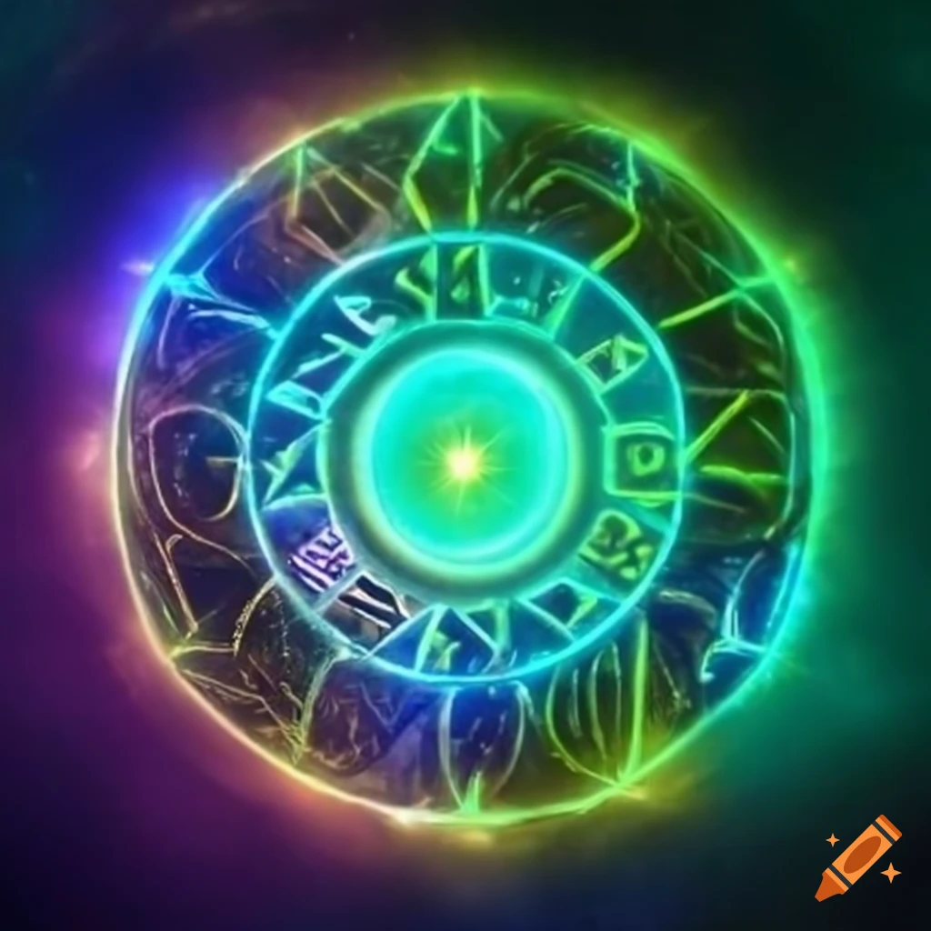 Golden circle of mystic ancient runes glowing