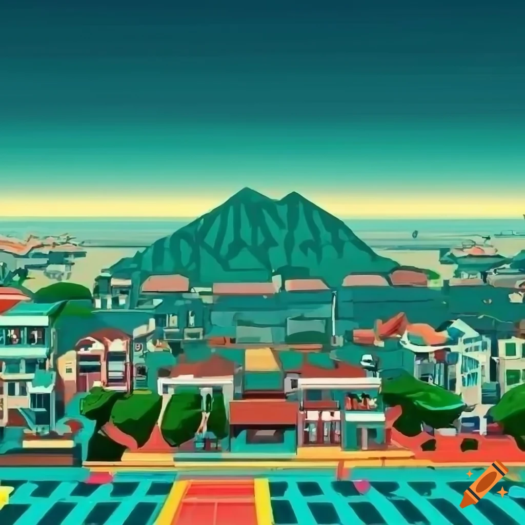 Pokemon johto region town street view wide angle pop art style on Craiyon