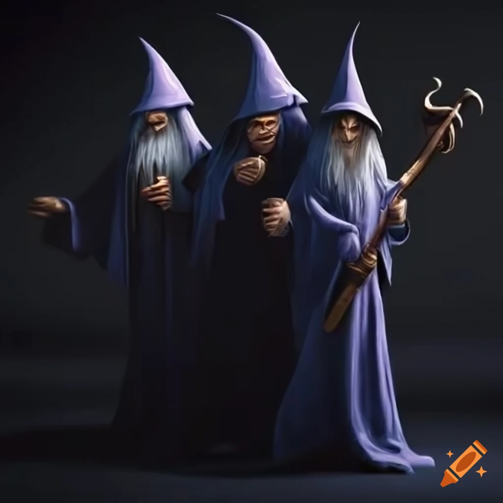 3 wizards standing in front of a black background