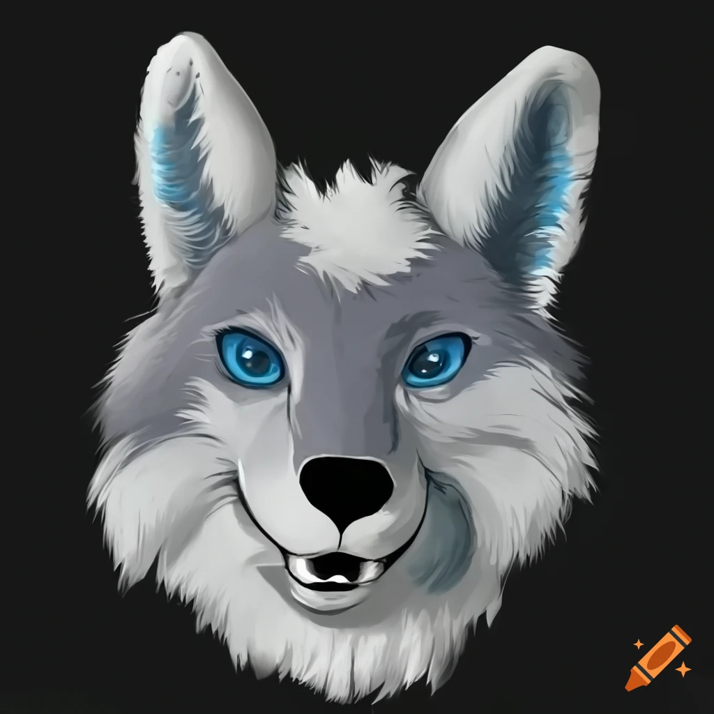 Anthro furrie wolf with white fur and black tipped ears, blue eyes ...