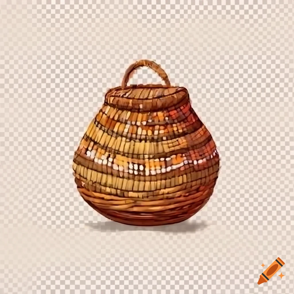 Cartoon aboriginal woven baskets on transparent background