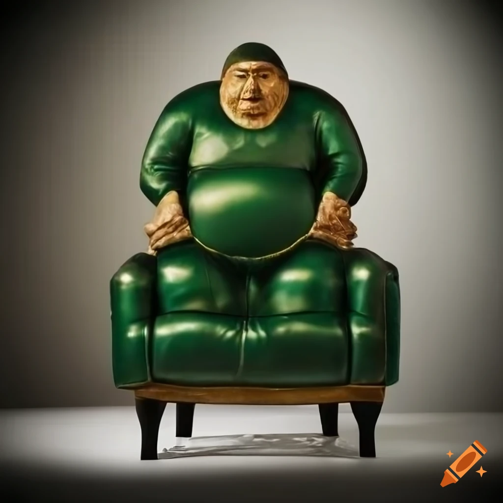 Fat man armchair in green gold leather surreal style Rembrandt Velaquez ...