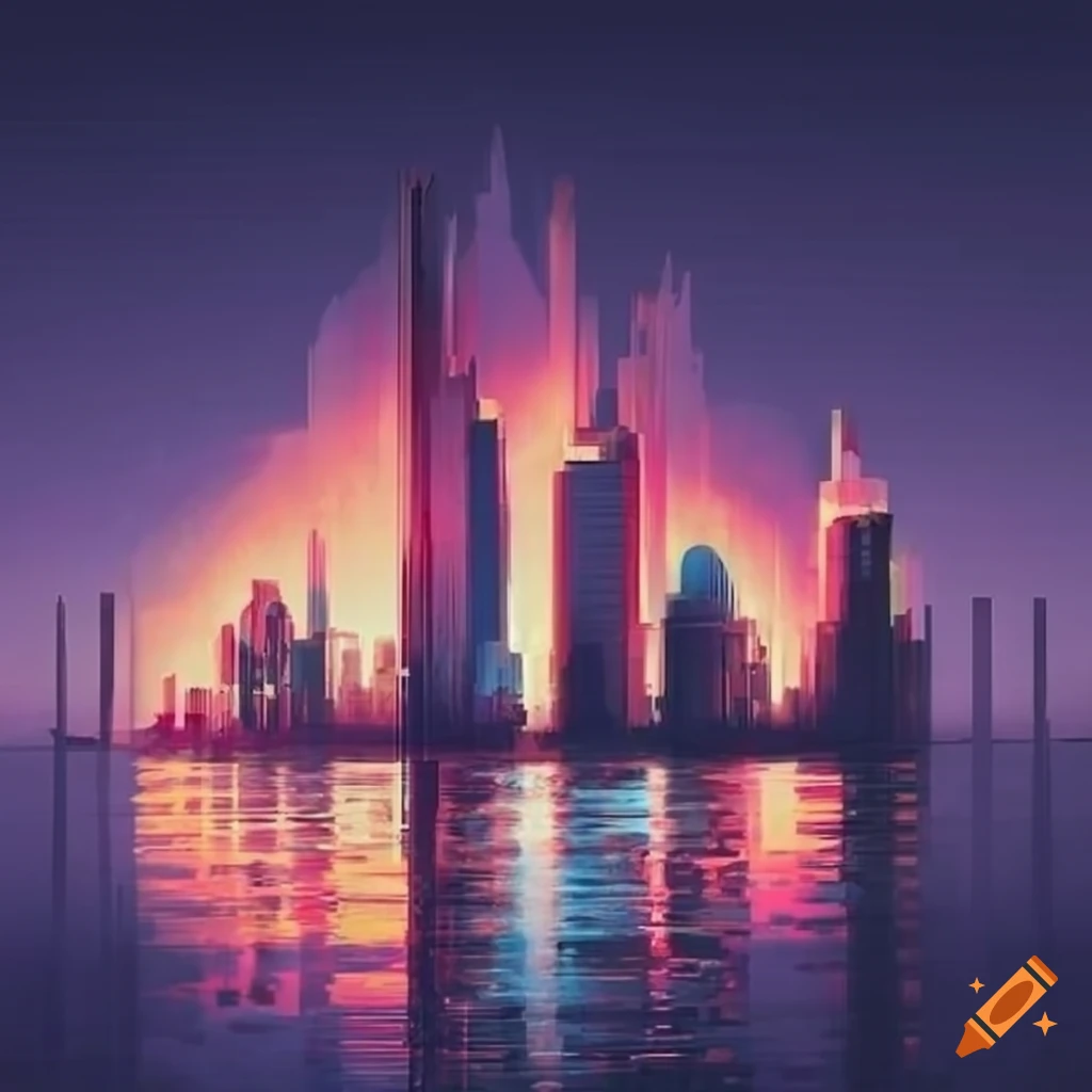 A digital artwork of an urban landscape that showcases advanced ...