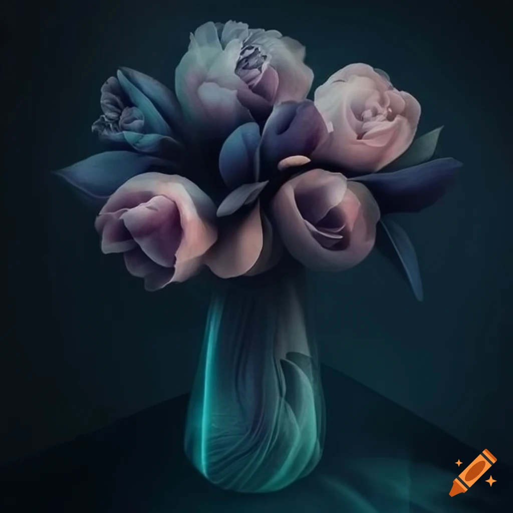 Ethereal floral art in soothing ton on a dark backdrop