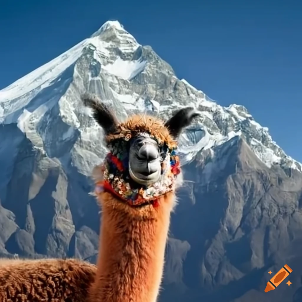 Alpaca dressed up as nepali in front of mount everest on Craiyon