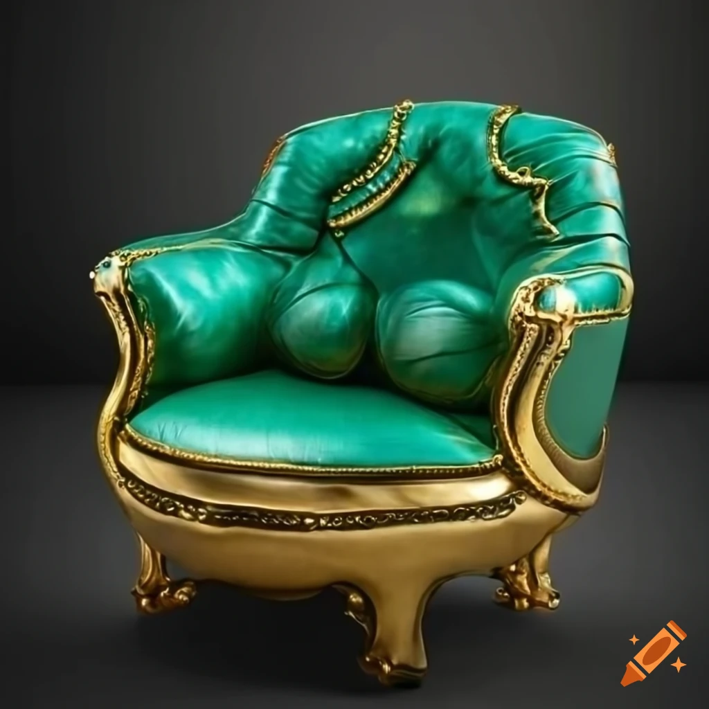Fat man armchair in green gold leather surreal style Rembrandt Velaquez ...
