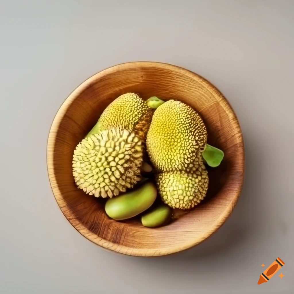 Jackfruit in a wooden bowl white background top view