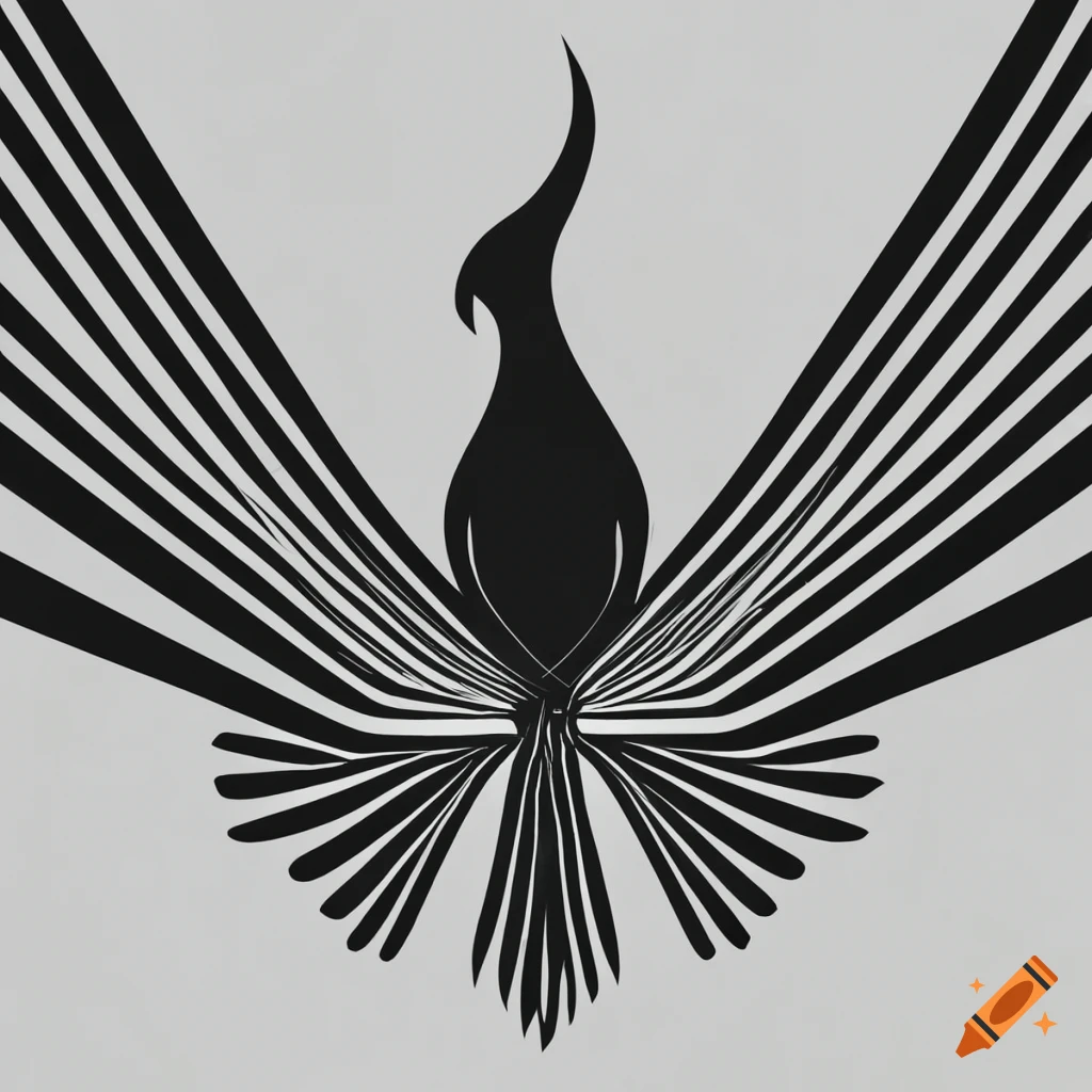Minimalistic geometric black and white phoenix with straight lines on ...