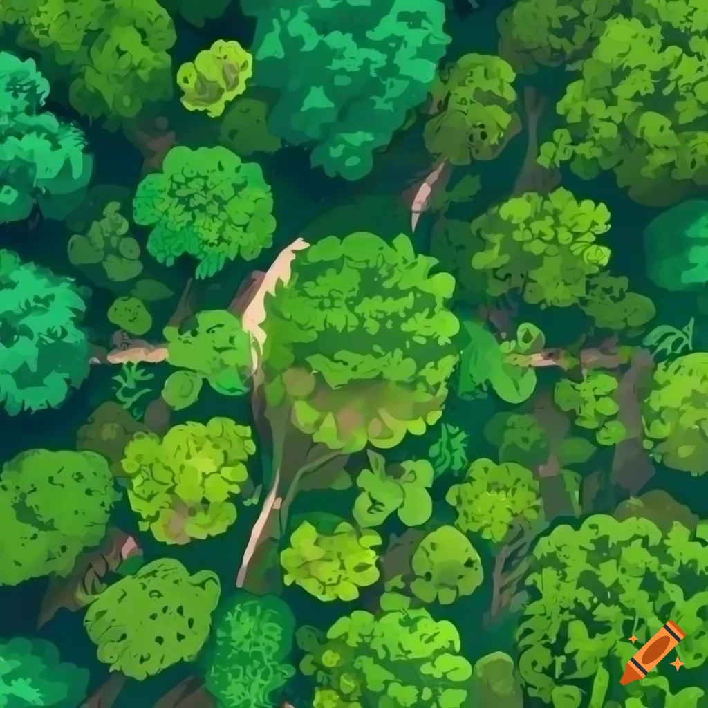 Top view, view from above, vector illustration, jungle, top of the ...