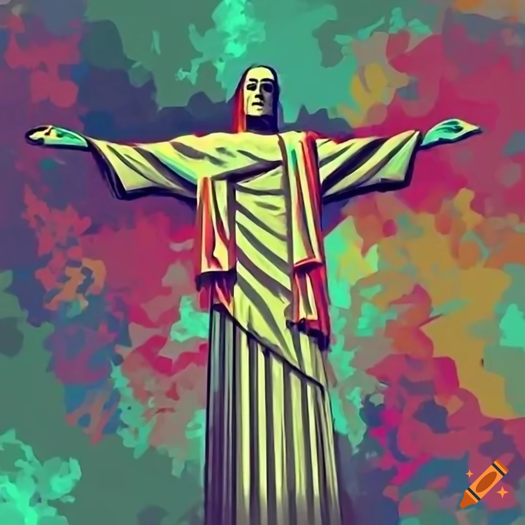 Create an image of jesus christ the redeemer with the flag of brazil