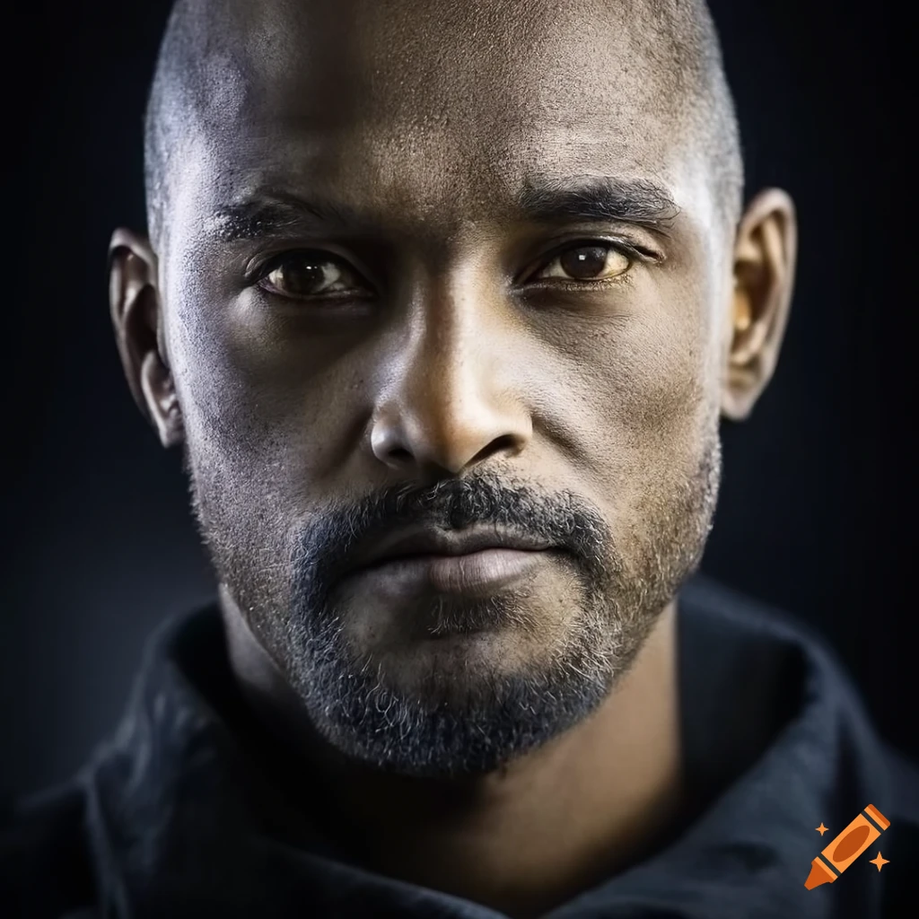 A stunning sci-fi portrait of an middle-aged dark complexioned man with ...