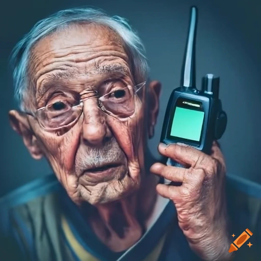 An elderly man using a yaesu radio for communication