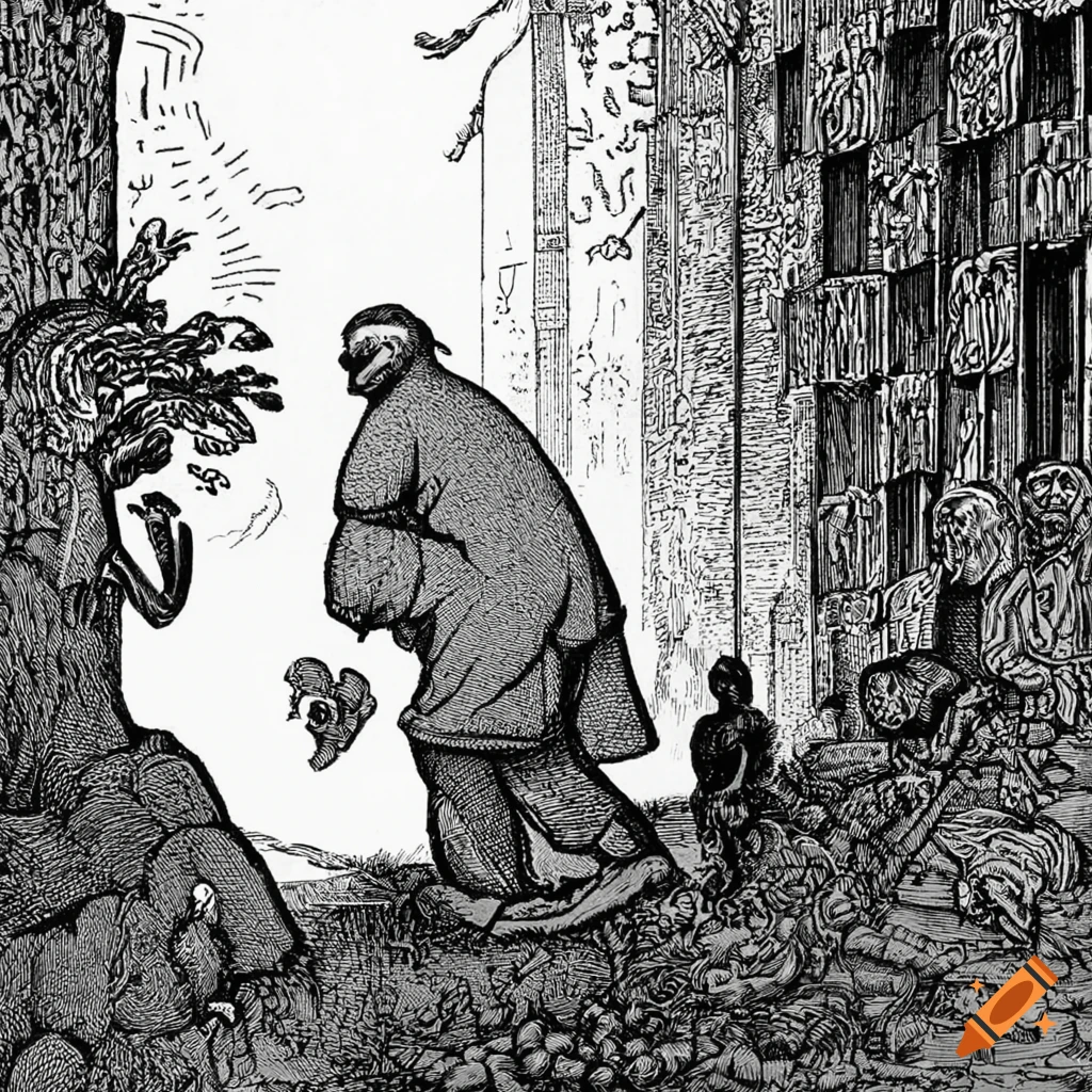 Closeup complex scene by donn p crane and aubrey beardsley and jim ...