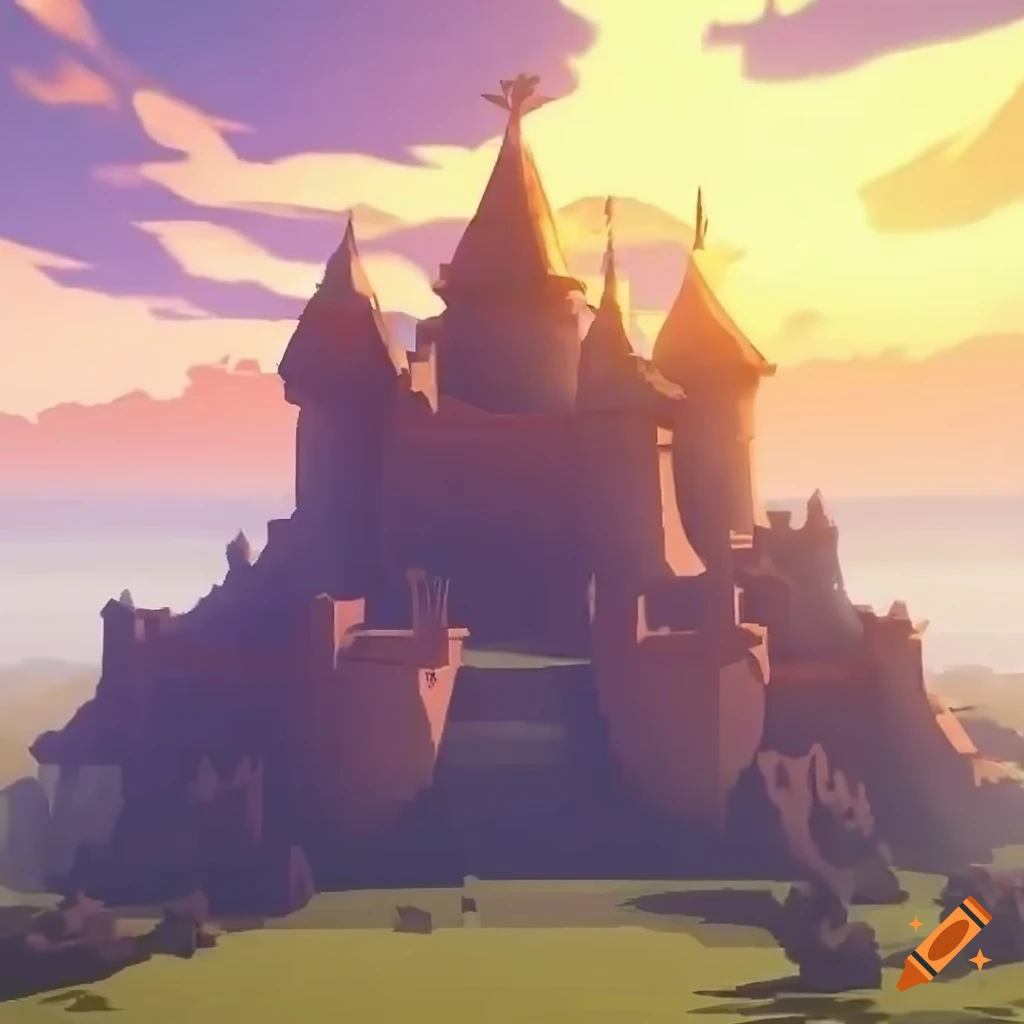 Anime medieval big castle landscape, shaders, (detail)