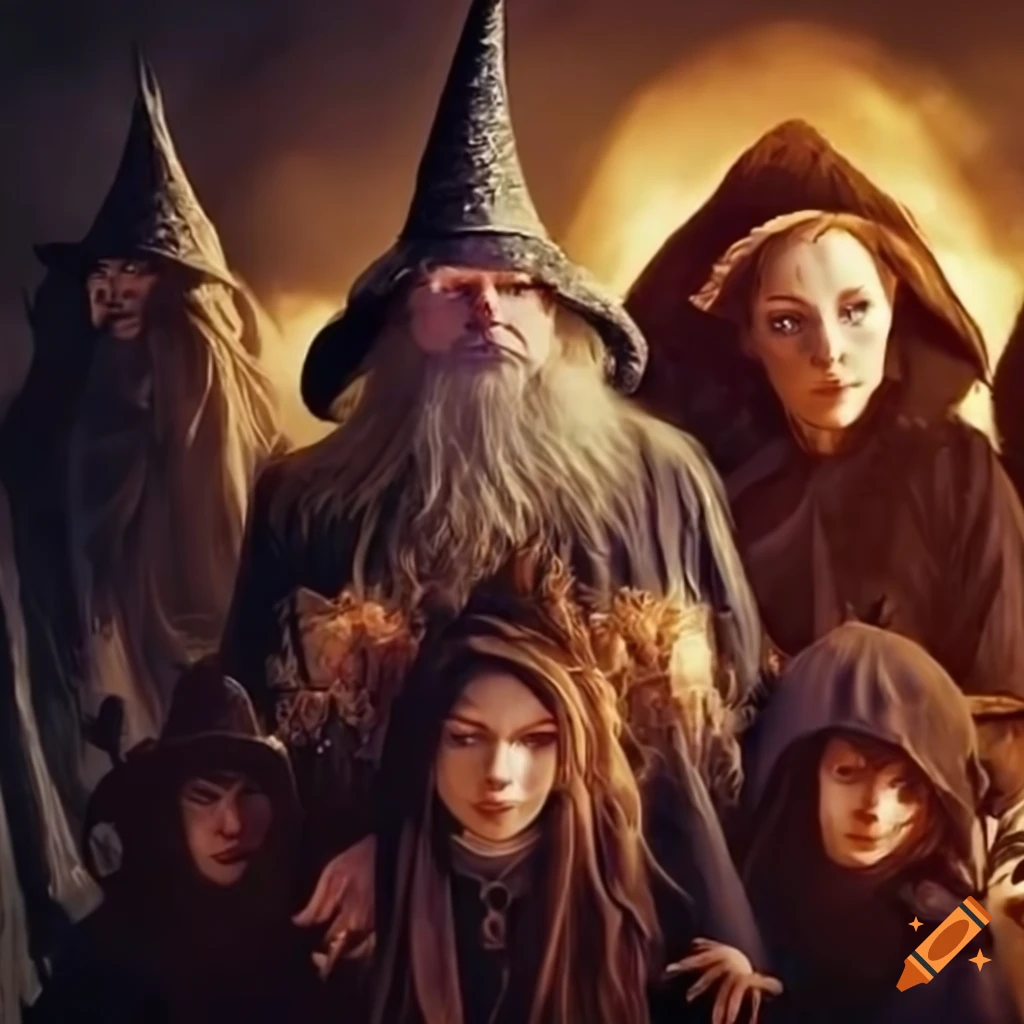 Create the photo of a large group of witches and wizards with many ...