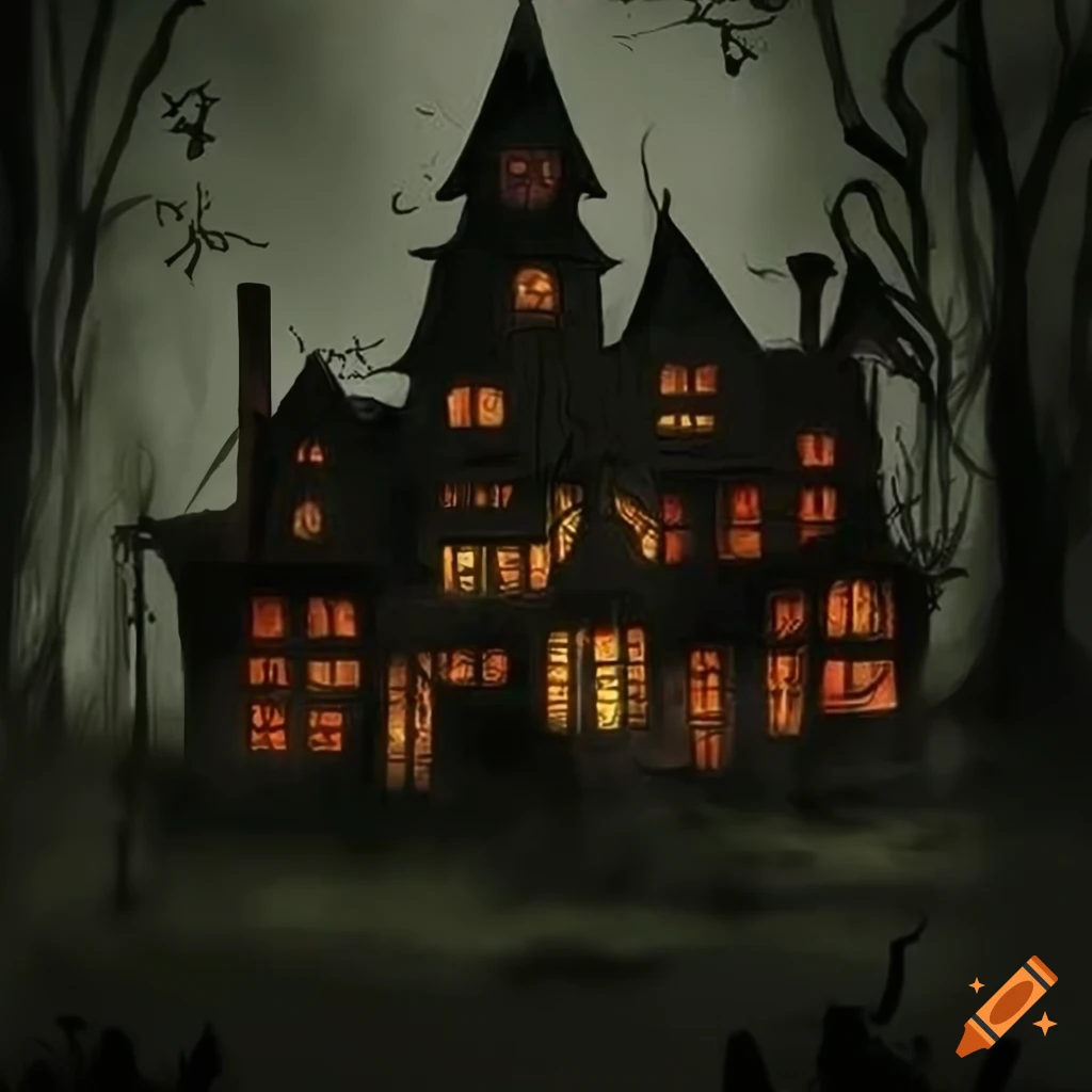 Haunted house spooky digital art badly drawn by child on Craiyon