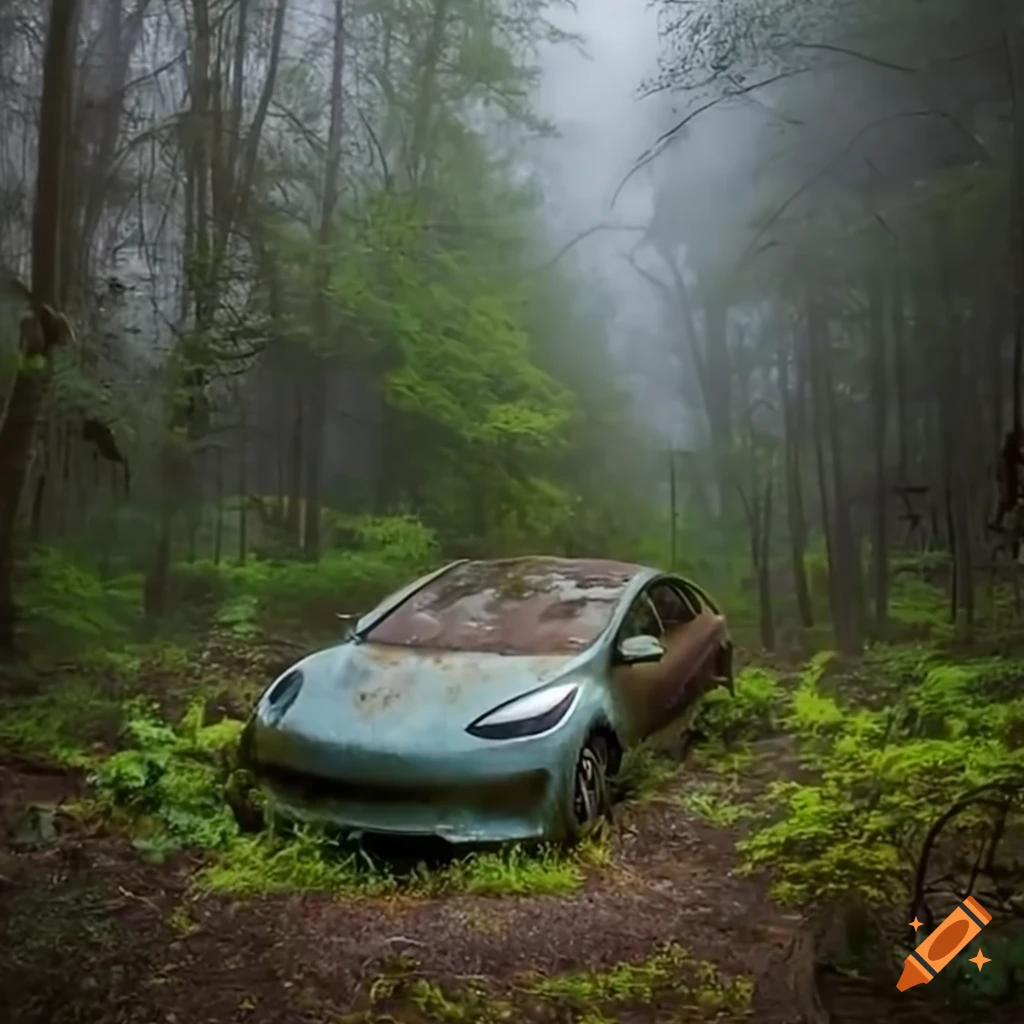 Car cemetery with lots of broken and rusted Tesla model 3 cars in the ...