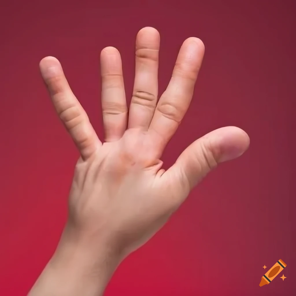 Stretched hand making a v sign with red background on Craiyon