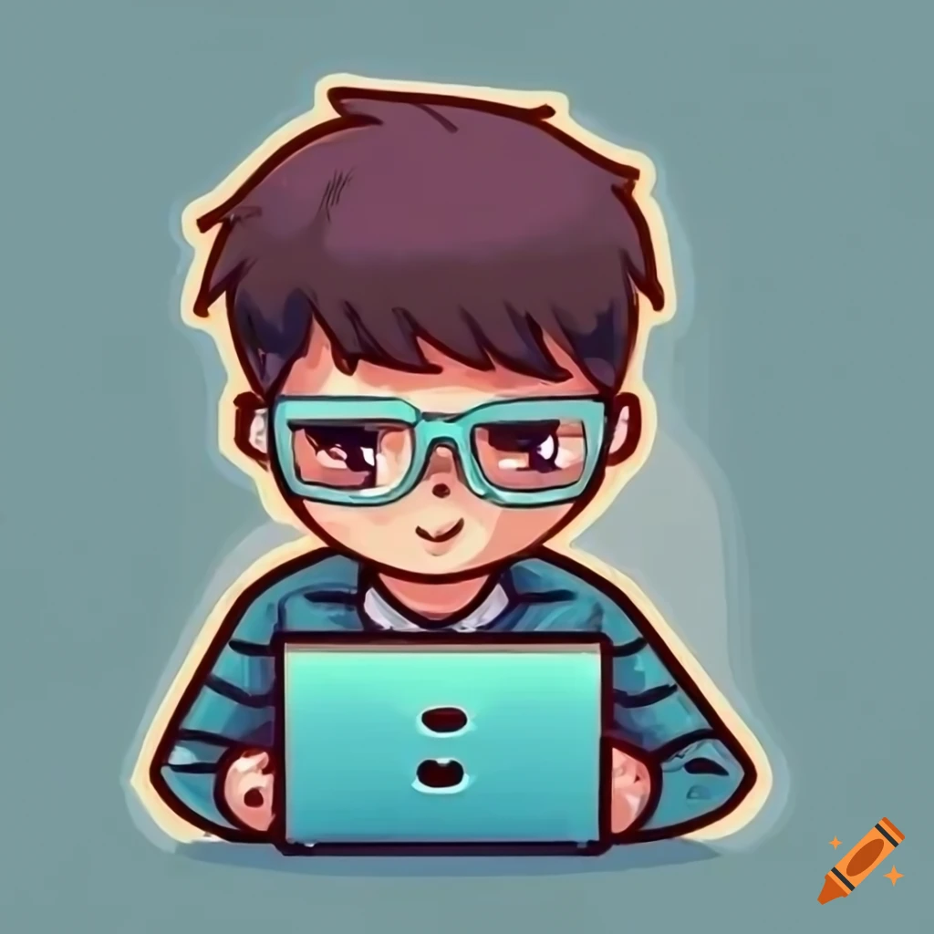 Programmer guy con laptop kawaii