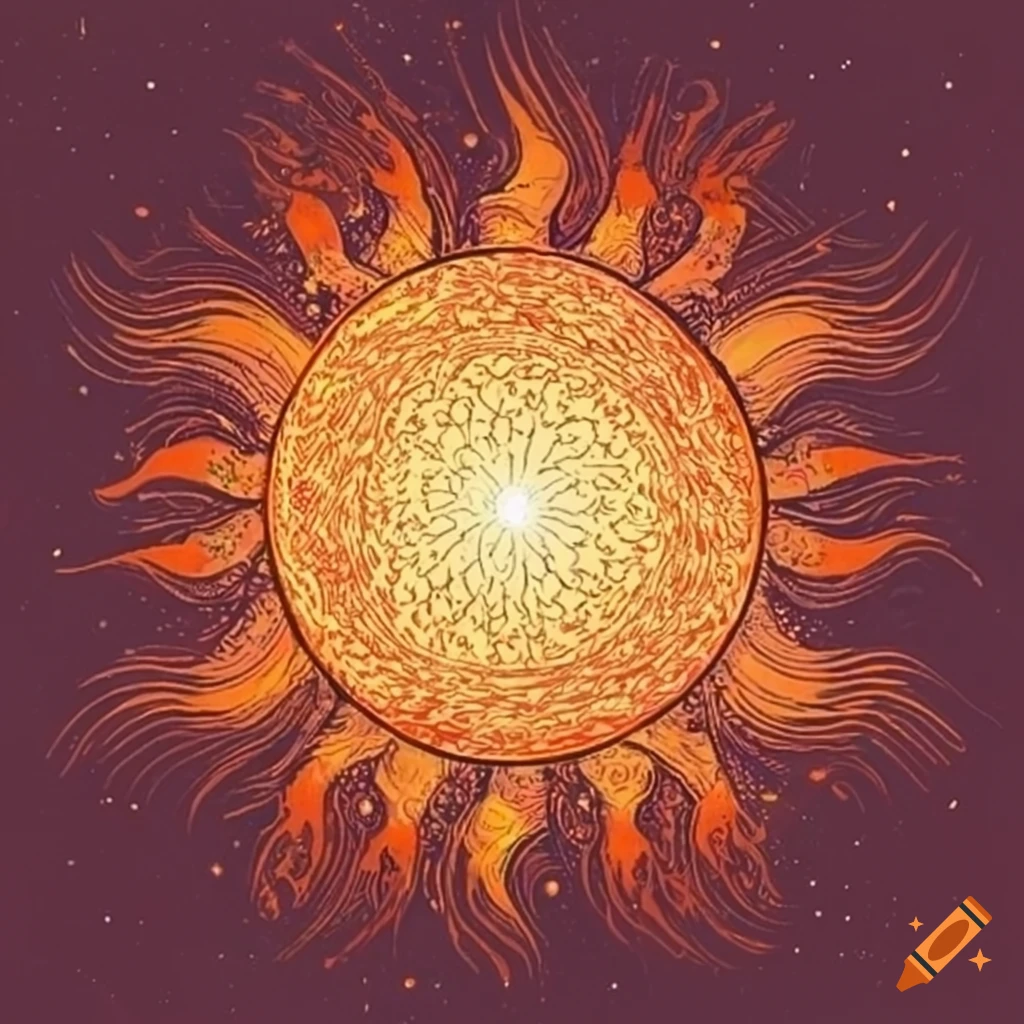 Bright celestial sun up in the sky, large orange border