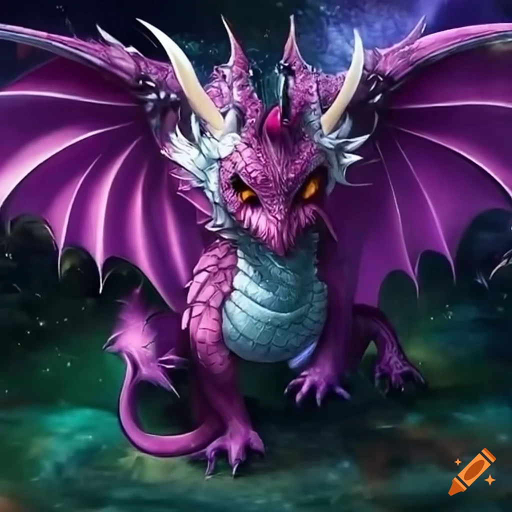 An imposing dragon with a distinctive pink frilly diaper on Craiyon