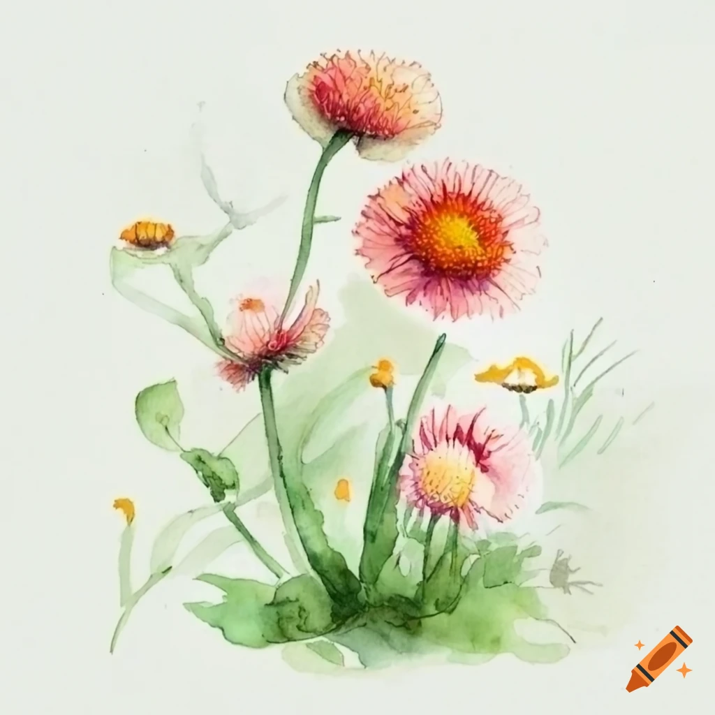 Je veux une aquarelle de la flore de Coste de Bellis Perennis avec les ...