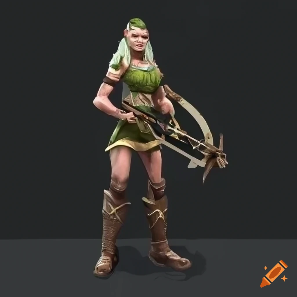 Elf with crossbow facing right, full body, top left lighting on Craiyon