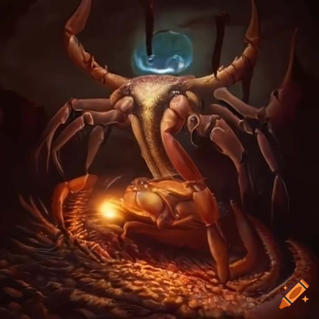 Crab worshiping a solar eclipse, like an eldritch god