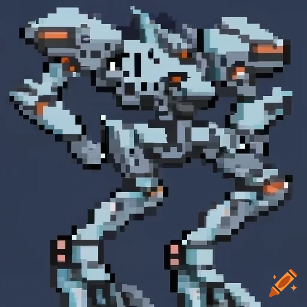 Pixel art armored core mecha no background on Craiyon