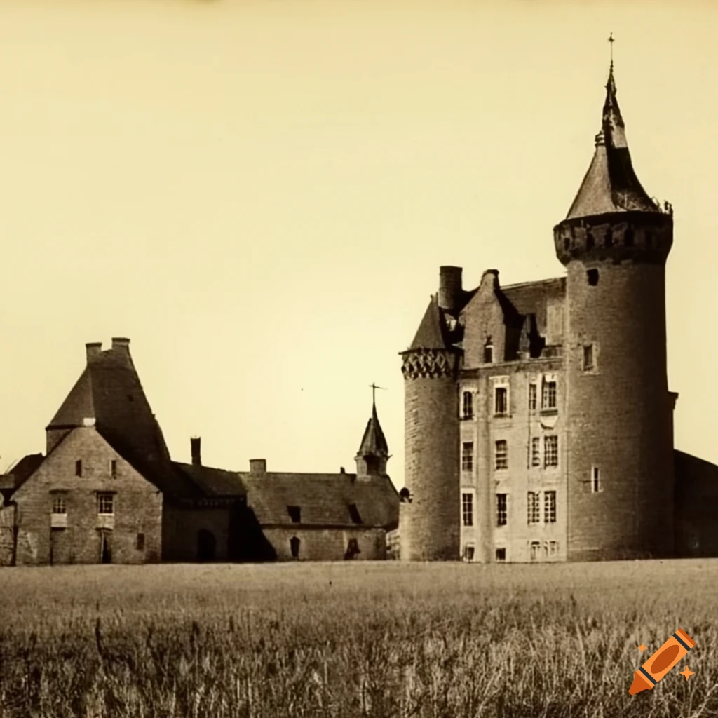 Old photo of a castle in a field