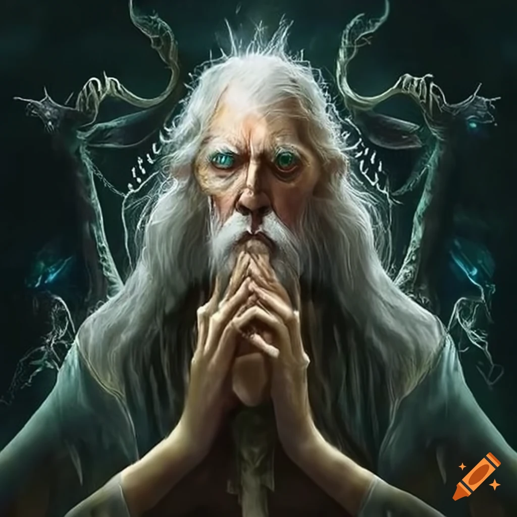 An ancient wizard casting a magical spell on Craiyon