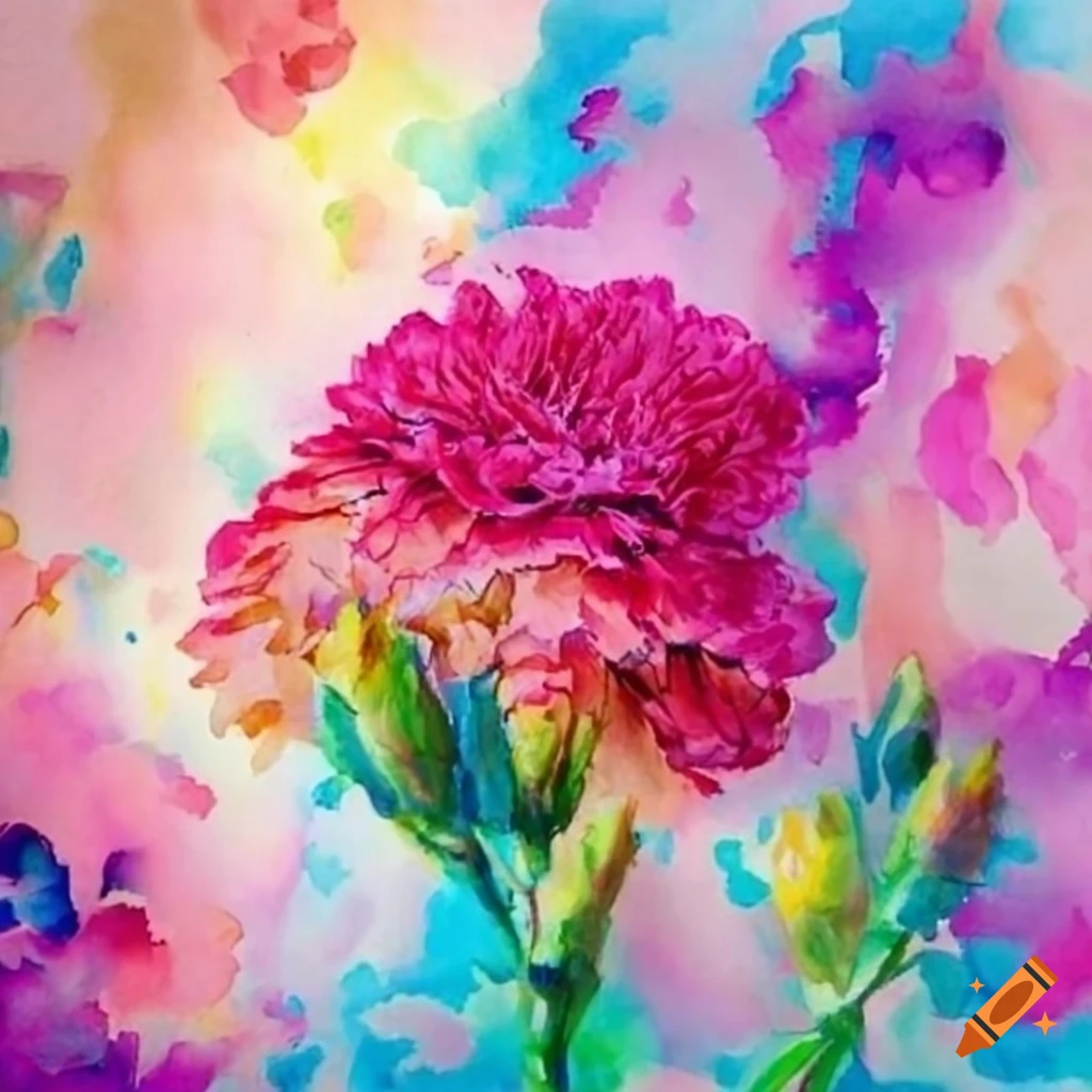 Close-up of vibrant watercolor carnations, a masterpiece of botanical ...