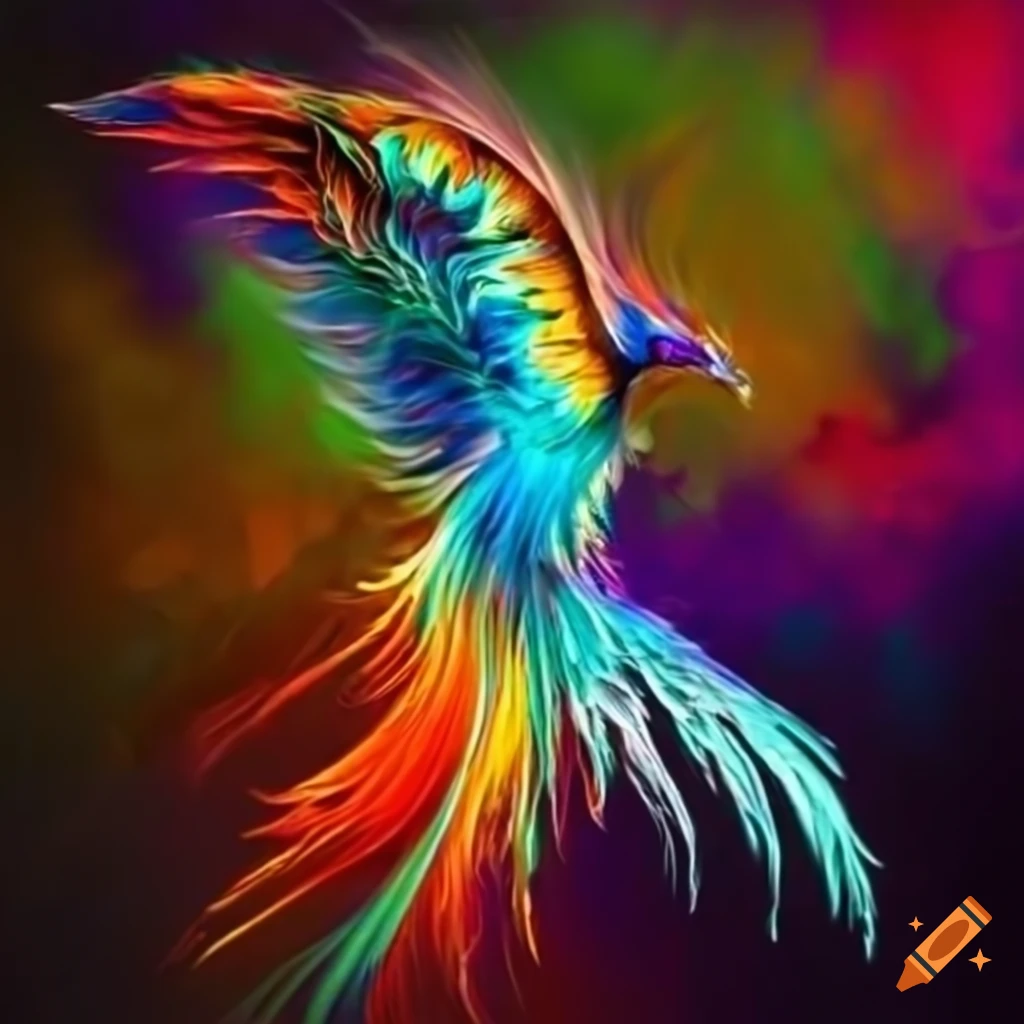 Create the photo of a colorful phoenix on Craiyon