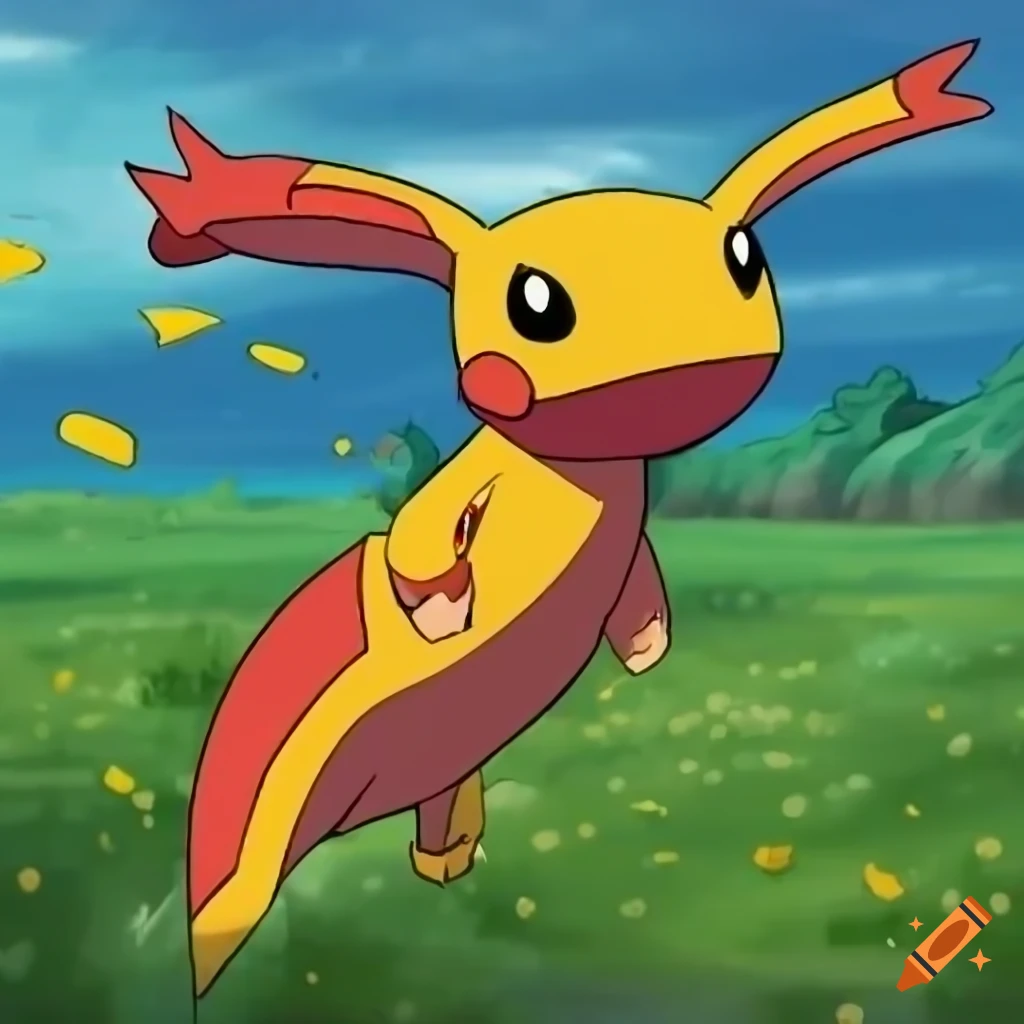 A fighting and flying type salamander pokemon with a meadow in the ...