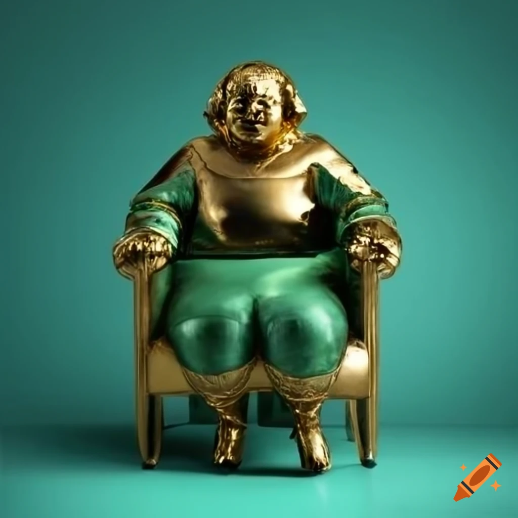 Fat man armchair in green gold leather surreal style Rembrandt Velaquez ...