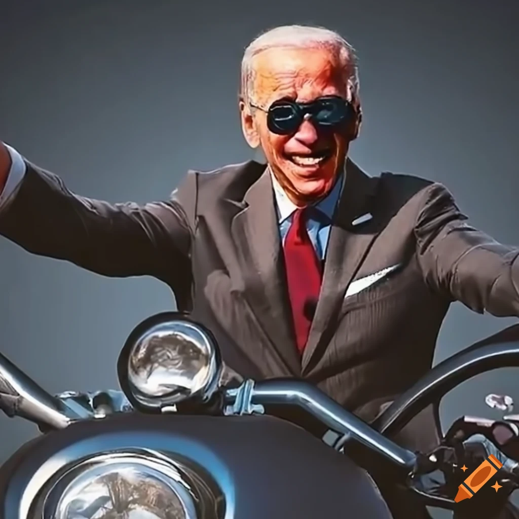 Joe biden riding a motorbike