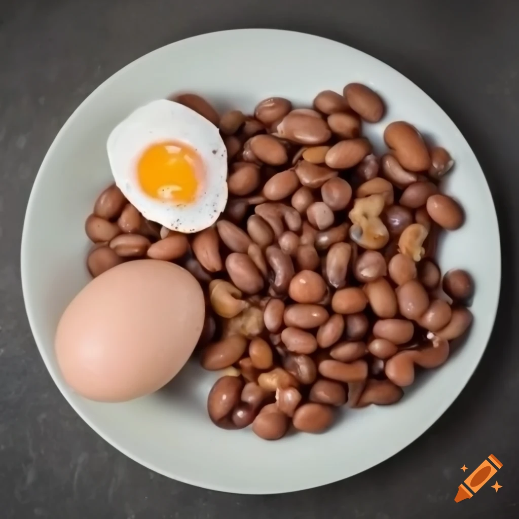 Rotten beans and egg on a plate spoiled
