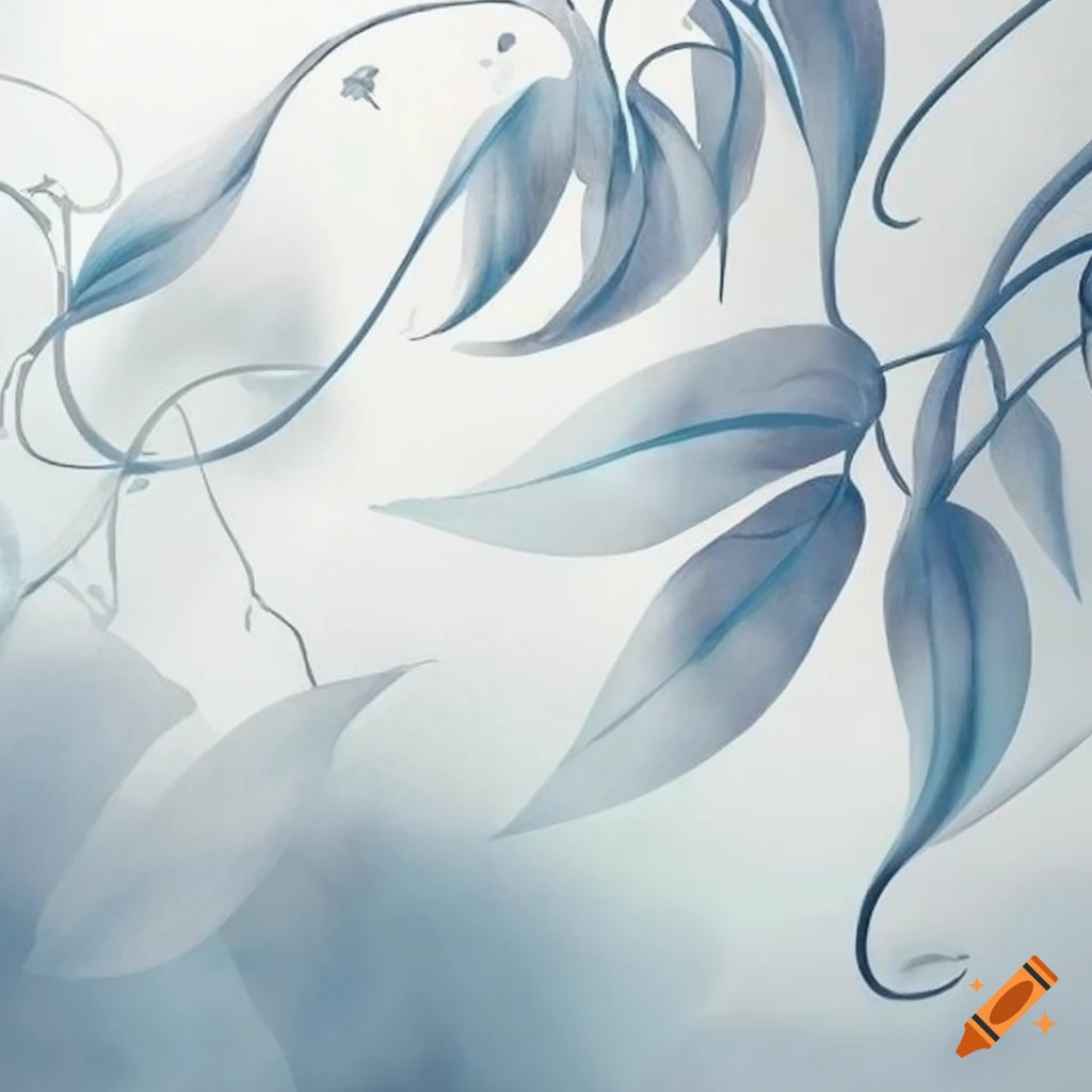 A serene silver-toned abstract floral and leaves artwork