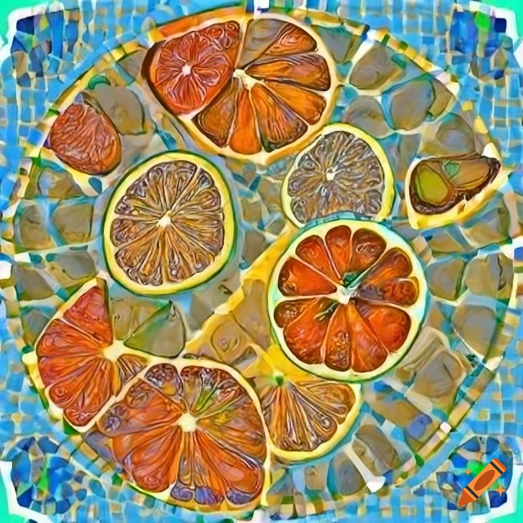 Dynamic Artful citrus mosaic art in Sky Blue: #87CEEB Light Sunny ...