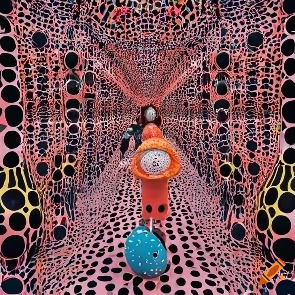 Walking in the park with yayoi kusama in a infinity landscape of ...
