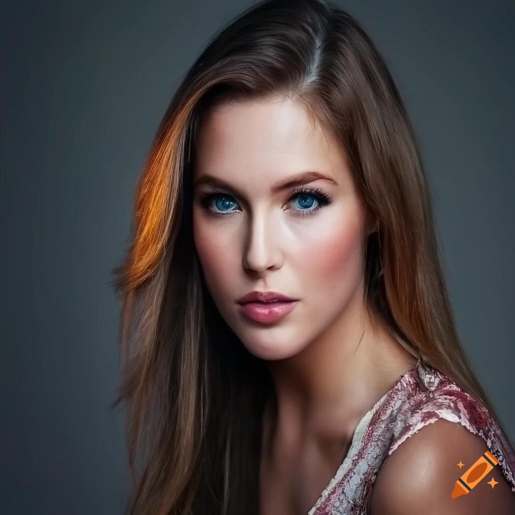 Generate an exquisite, meticulously crafted, half-body real photo for a ...