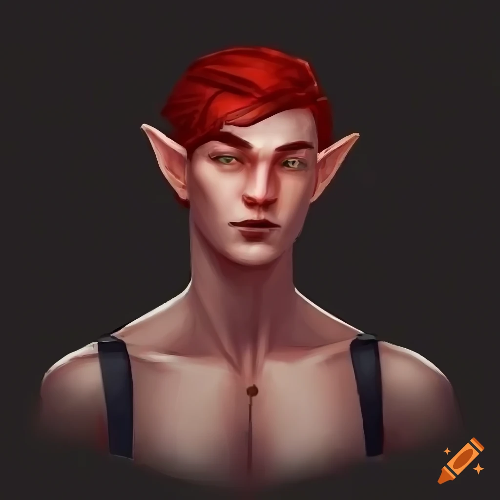 Laucian Hornraven, the seductive Half-Elf Bard, male, his hair is short ...