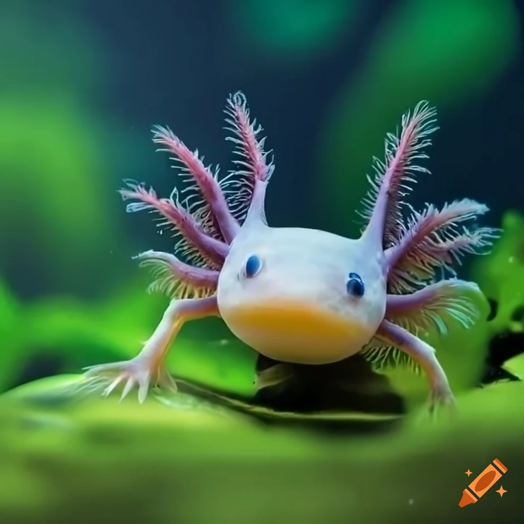 Axolot in its natural environment surrounded by lots of fish on Craiyon