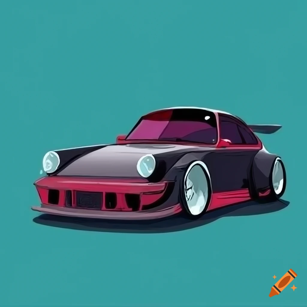 Widebody rwb porsche 911 cartoon flat vector illustration on Craiyon