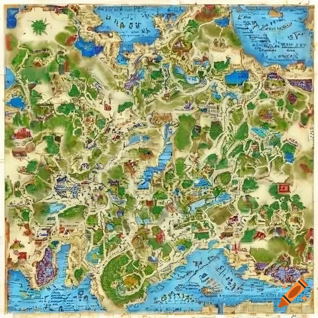 Detailed map of fantasy world on Craiyon