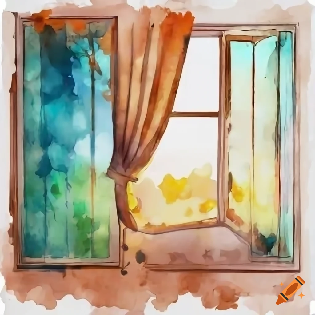 Abstract rural scene with open window and movement of curtains, women ...